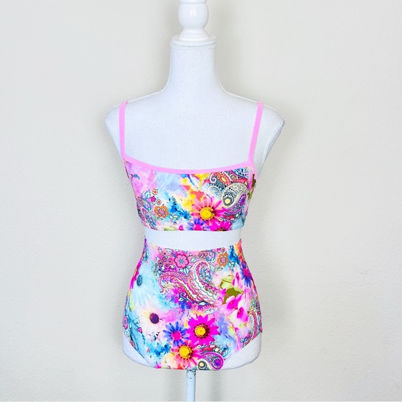 Dolls Kill | Swim | Rave With Mi Gente Kacey Pink Floral Paisley Crop ...